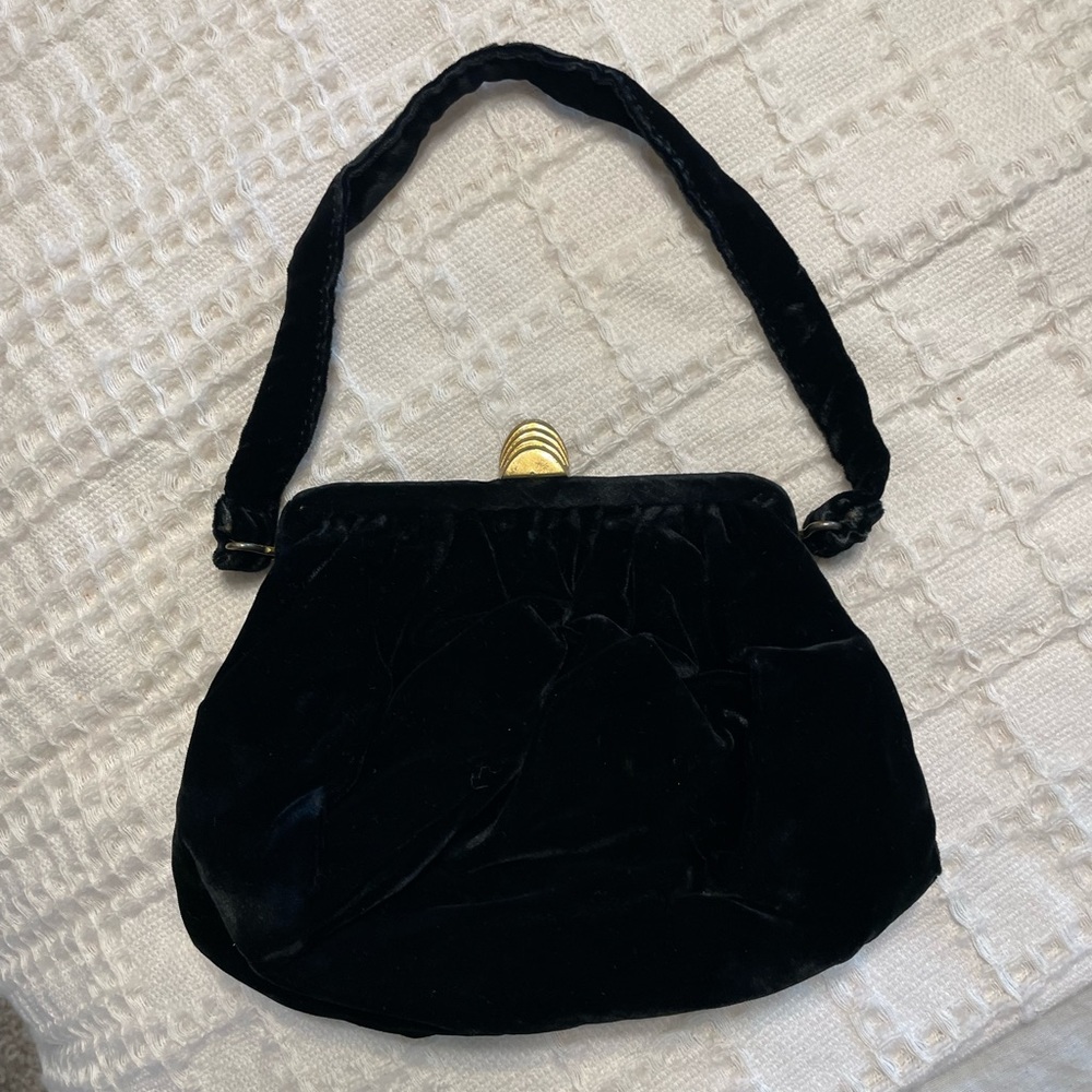 Vintage Garay 1940s Rayon Velvet Black Purse- Euc - Gem